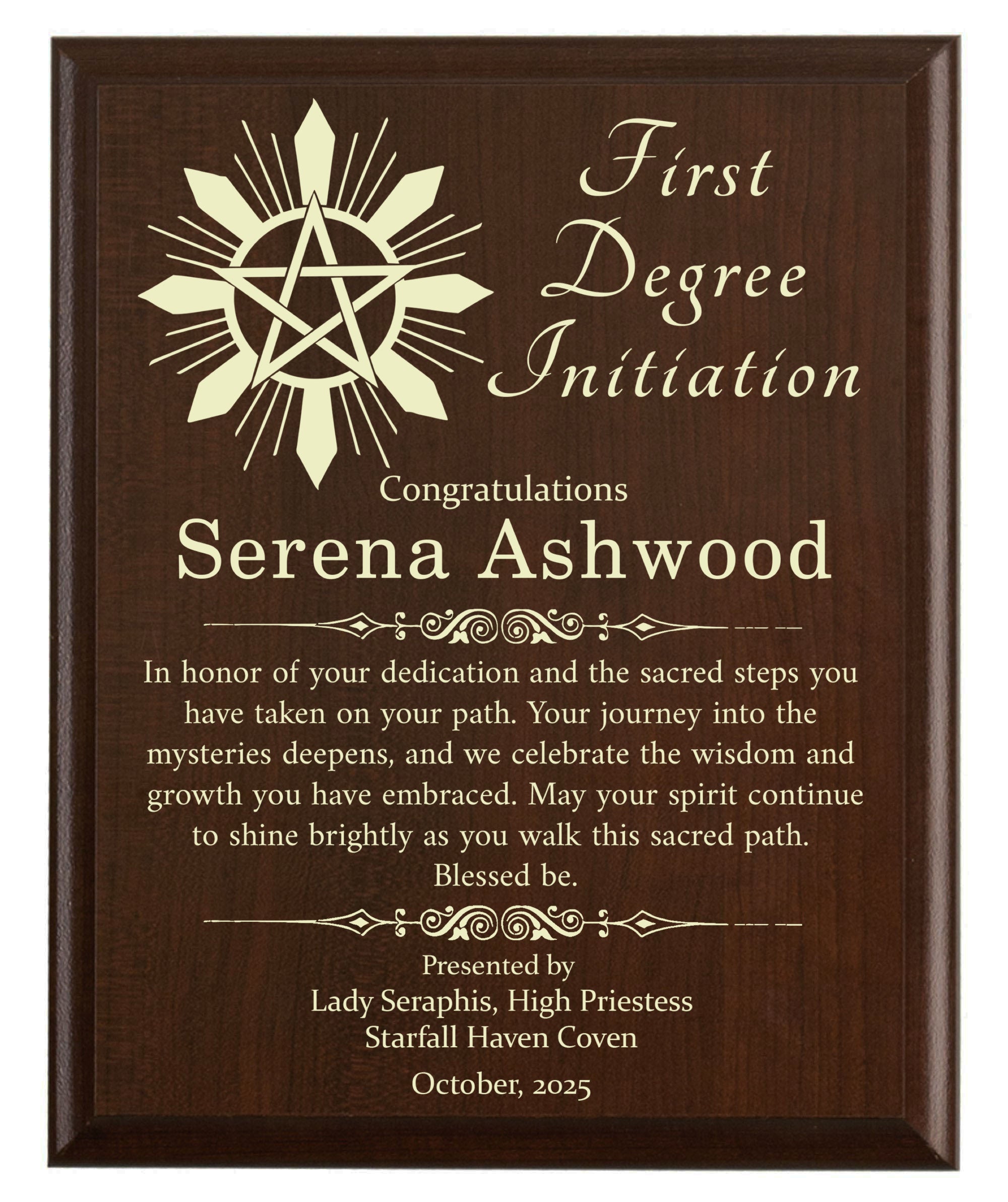Custom First Degreen Initiation Plaque - Wiccan Witch Coven Initiation ...