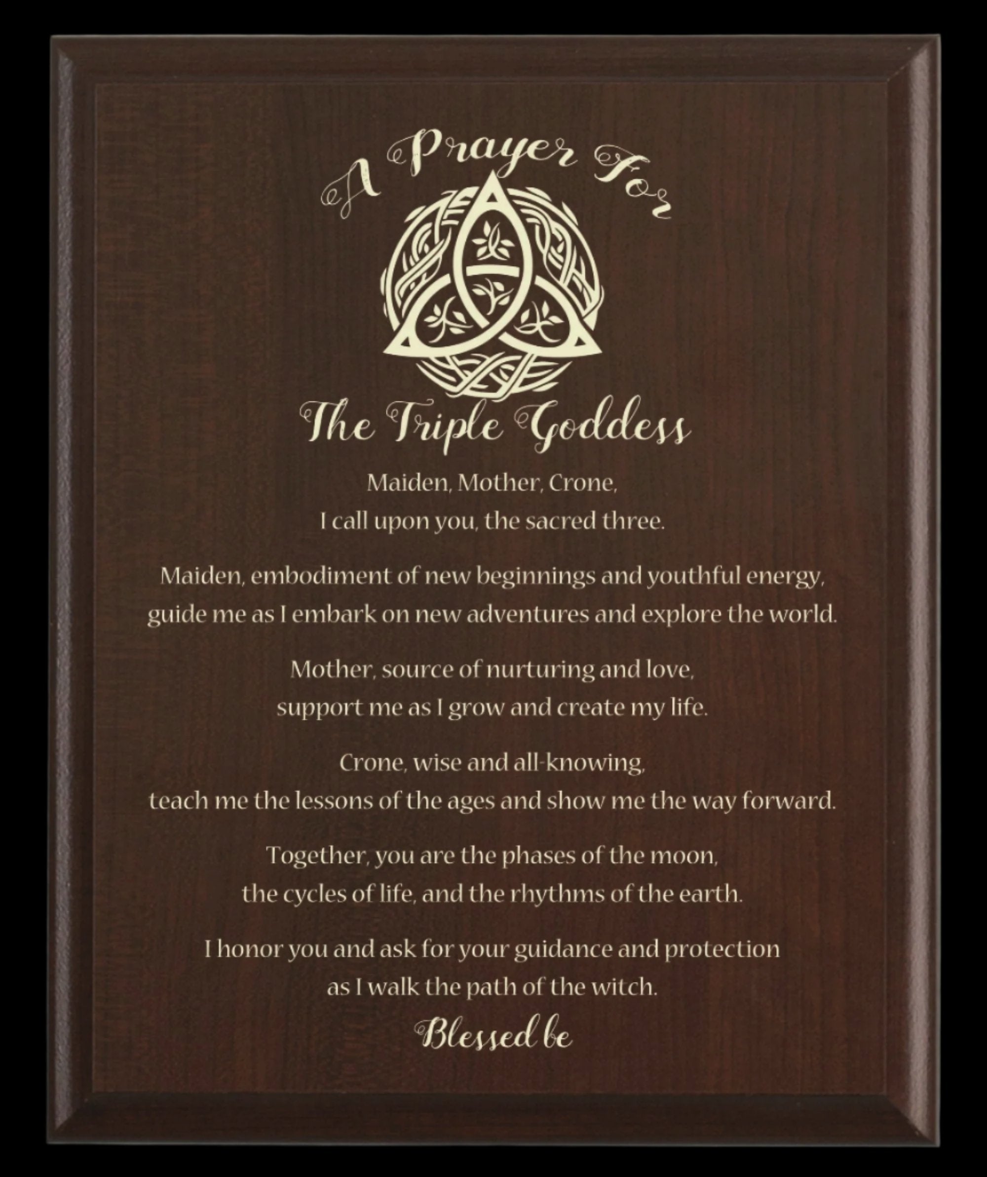 Triple Goddess Wiccan Prayer Plaque | Triquetra Moon Design – Thrice ...